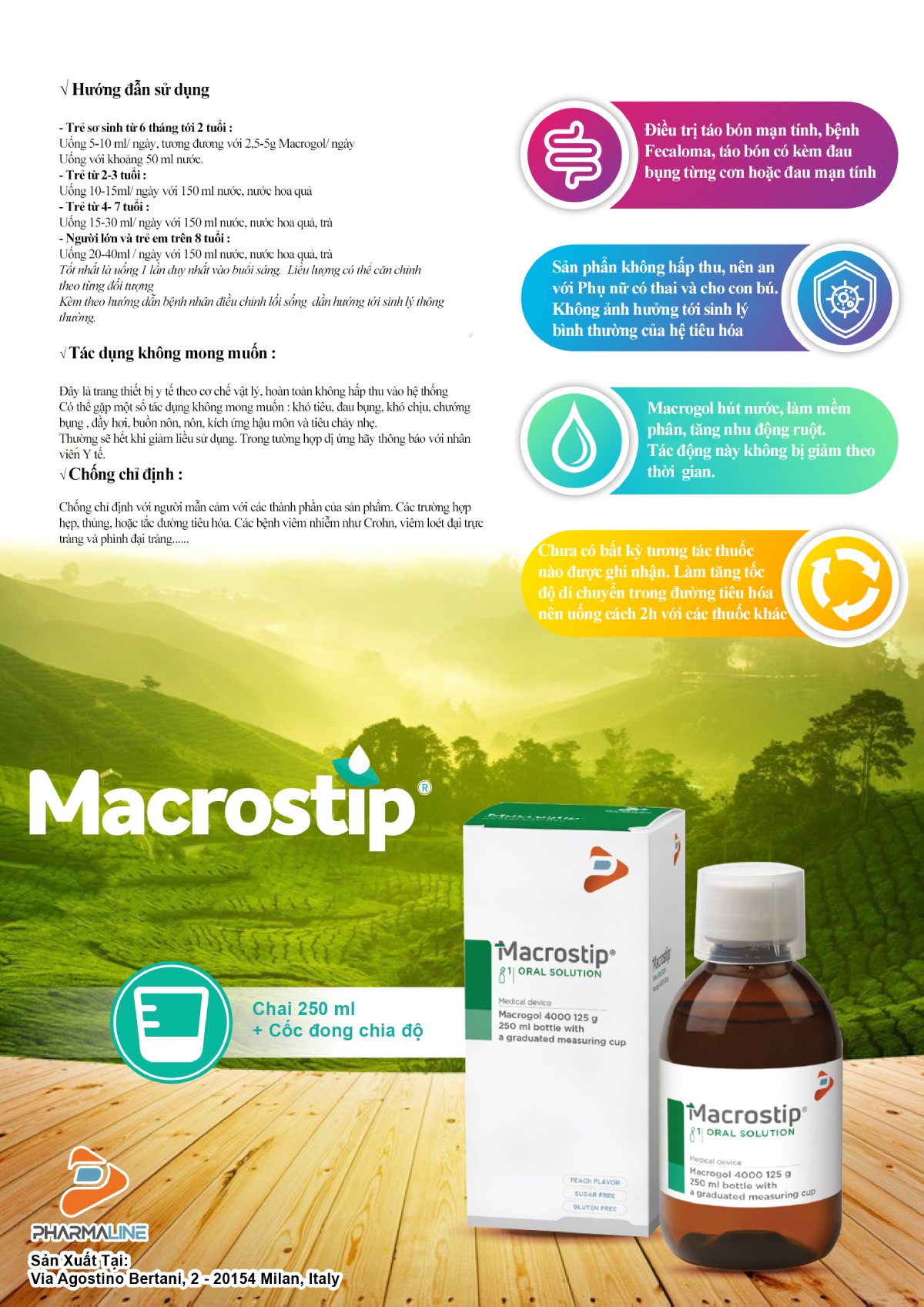 Dung dịch nhuận tràng Macrostip - Hỗ trợ làm sạch đại tràng trong trường hợp táo bón